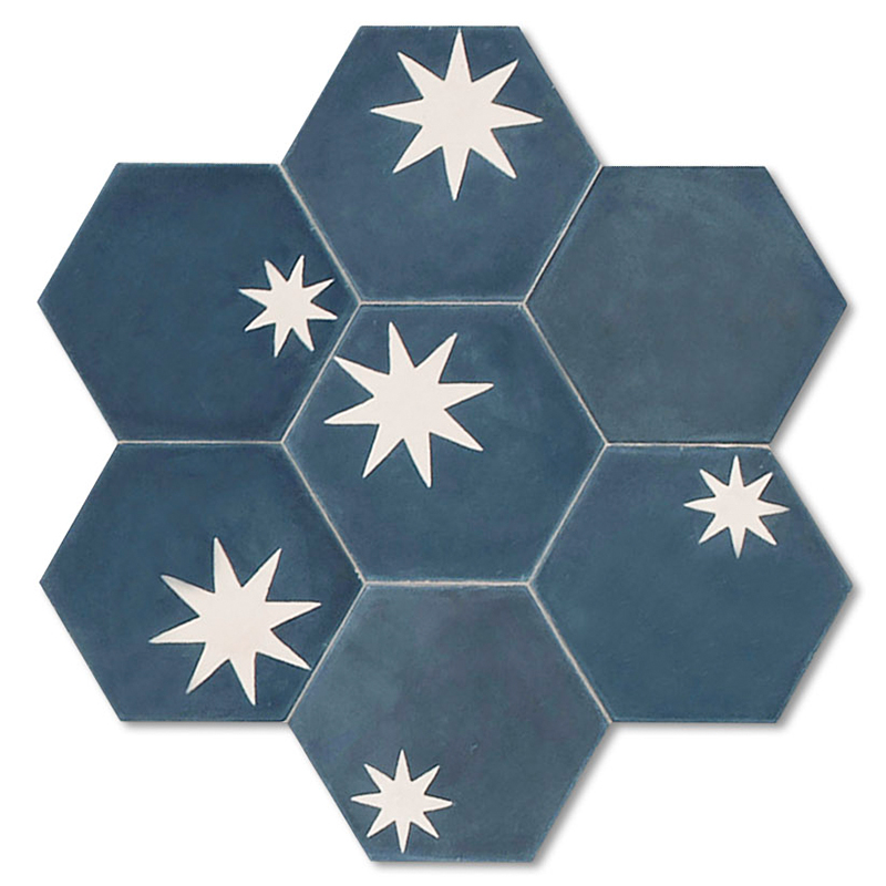 HEX STAR - LARGE - Indigo + Milk - Handmade Moroccan Tiles - popham design