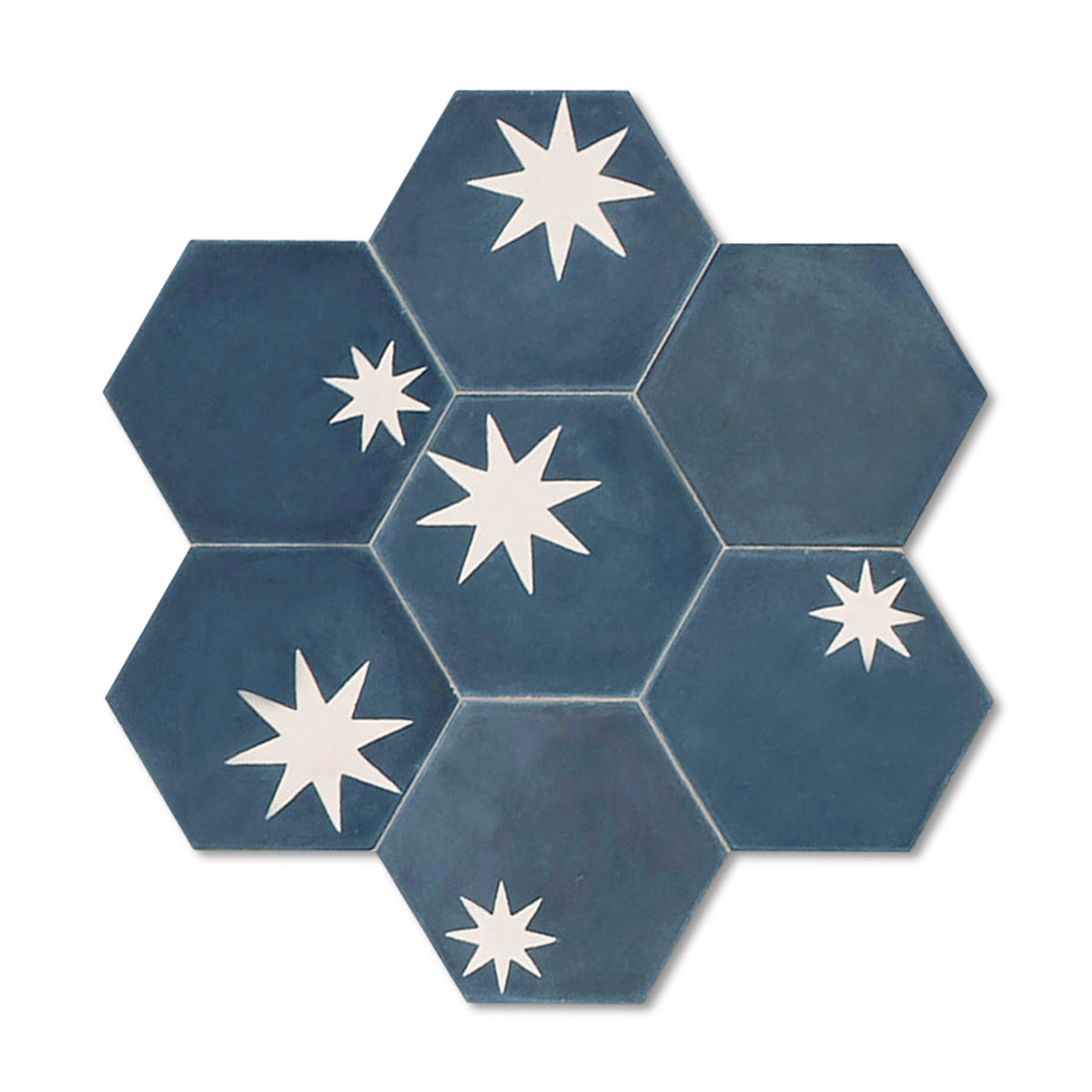 HEX STAR - MEDIUM - Indigo + Milk - Handmade Moroccan Tiles - popham design